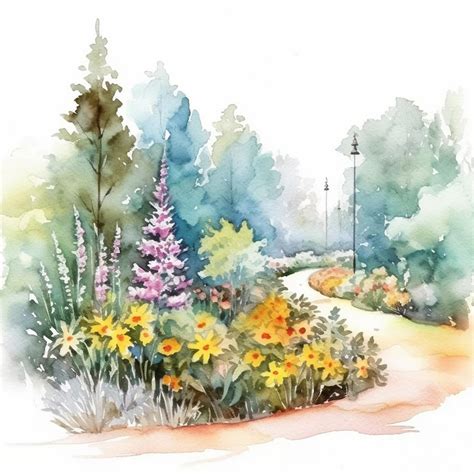 Premium Photo Watercolor Painting Of A Flower Garden