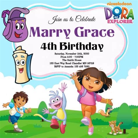 Backpack Dora Explorer Invitation Templates
