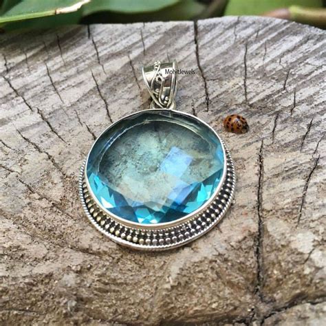 December Birthstone Blue Topaz Pendant Silver Plated Topaz Pendant