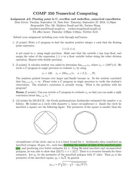 Cswk2 Comp 350 Numerical Computing Assignment 2 Floating Point In C