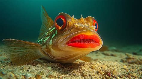 Red Lipped Batfish Resting On The Ocean Floor Its Bright Red Lips