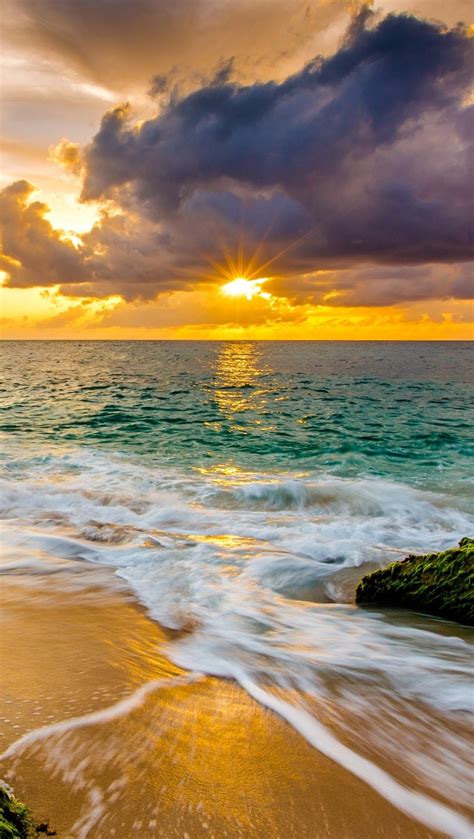 Playa Al Atardecer En Hawaii Fondo De Pantalla 4k Para Celular Móvil Y