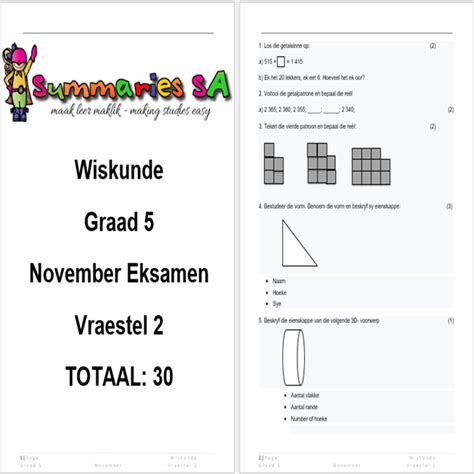 Graad 5 Wiskunde Wisk November Vraestel 2 En Memo 2023 Classroom101