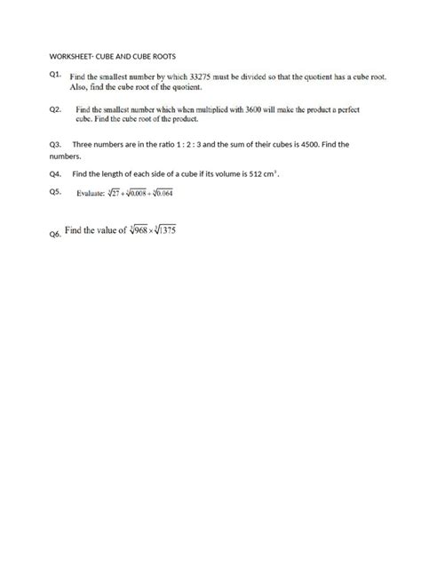 Cube And Cube Roots Worksheet Pdf