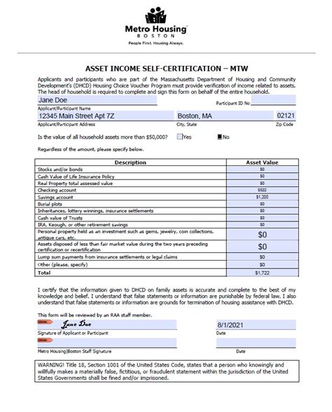 How Do I Fill Out The Asset Income Self Certification Form Metro Housing