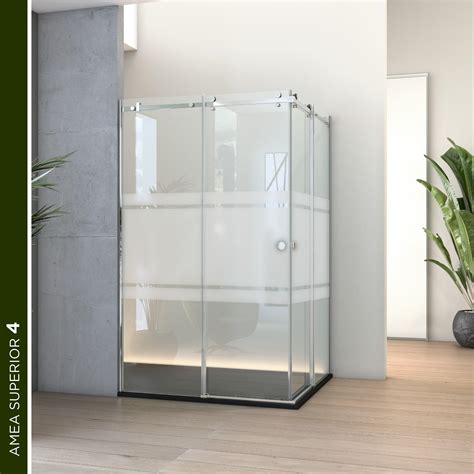 Mampara De Ducha Corredera Serigrafiada Amea Perfil Plata 175 180 X 180 181 X200 Cm 8 Mm