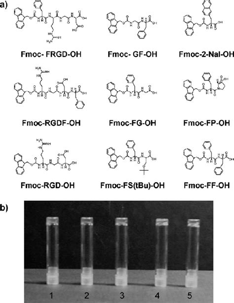 A Fmoc Conjugates Screened For Hydrogelation B Hydrogels Formed By