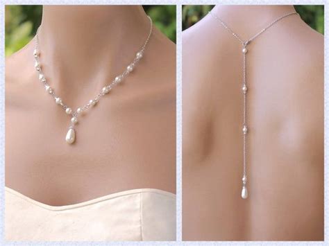 Pearl Back Drop Necklace Swarovski Pearl Bridal Necklace Y Necklace