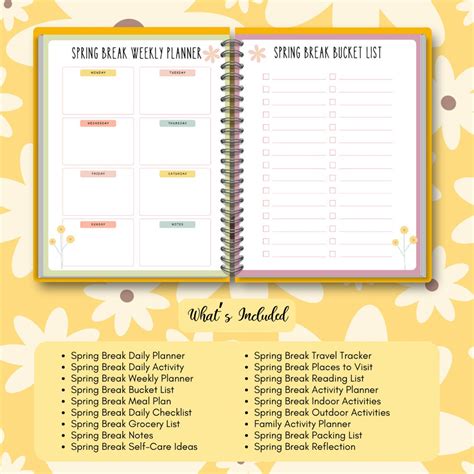 Spring Break Planner Spring Planner Spring Daily Checklist Meal