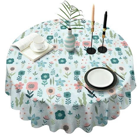 Pioneer Flower Floral Print Pattern Round Tablecloth 60x60wrinkle