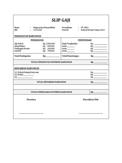 Draf Tanda Terima Gaji Karyawan Slip Gaji Pdf