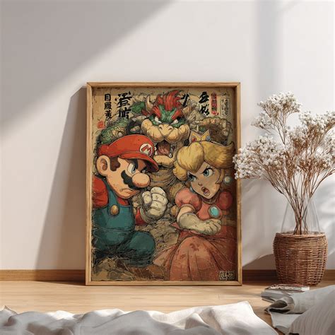 Mario Bowser Princess Peach Retro Anime Poster Brighton Posters