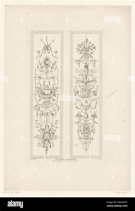 Arabic With Hunting Attributes Jean Baptiste Fay 1784 1796 Print Two Vertical Panels With