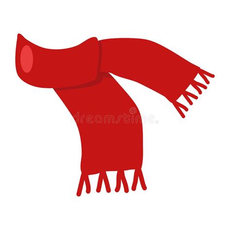 Fringed Red Warm Winter Scarf Flat Vector Stock Vector Illustration
