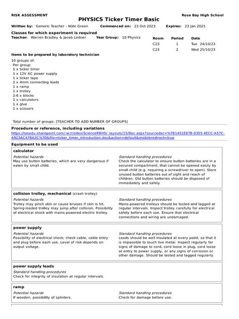 Physics Ticker Timer Basic Pdf
