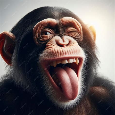 Premium Photo Funny Chimpanzee Winking And Sticking Out Tongue With