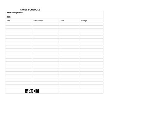 Free Printable Panel Schedule Templates Pdf Excel Sample