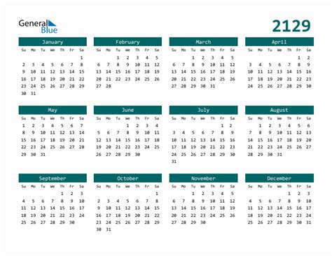 2129 Full Year Calendar