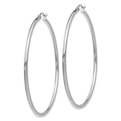 10k White Gold Polished 2mm Tube Hoop Earrings 2 Inch Ebay