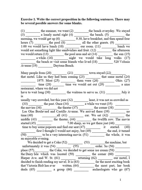 Preposition Exercises Pdf
