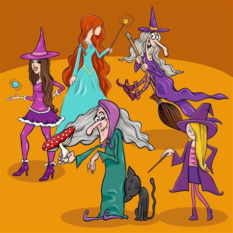 Grupo De Personajes De Cuento De Hadas De Brujas De Dibujos Animados