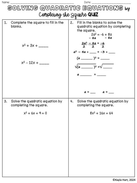 Solving Quadratic Equations By Completing The Square Quiz By Faith And Figures