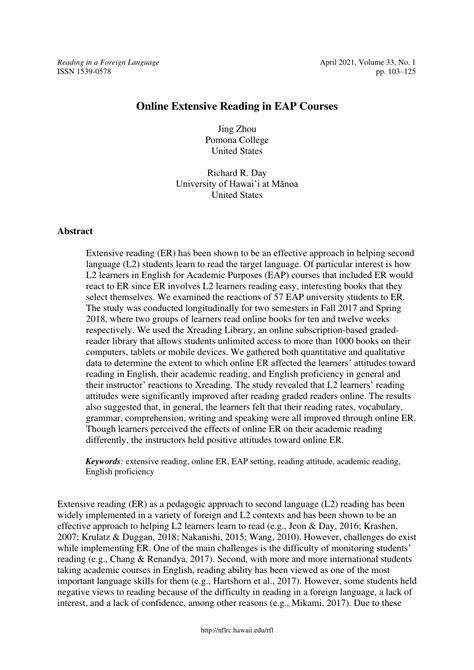 Pdf Online Extensive Reading In Eap Courses
