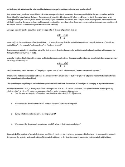 Unit 3 Notes Pdf Acceleration Velocity