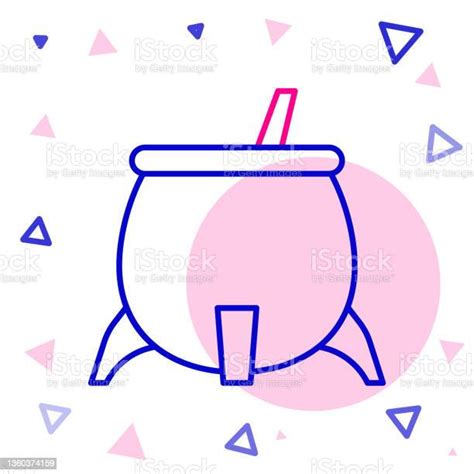 흰색 배경에 격리 된 라인 마녀 가마솥 아이콘 해피 할로윈 파티 다채로운 개요 개념 벡터 가마솥에 대한 스톡 벡터 아트 및 기타