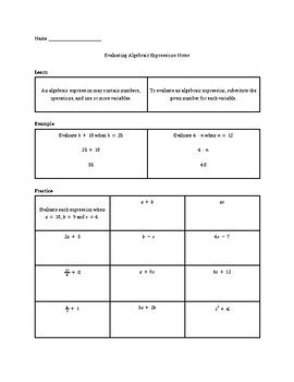 Evaluating Algebraic Expressions By Pi A La Mode TPT