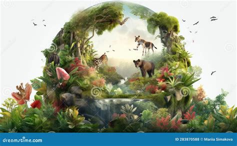 Planet Earth With A Diverse Ecosystems Photo Realistic Illustration