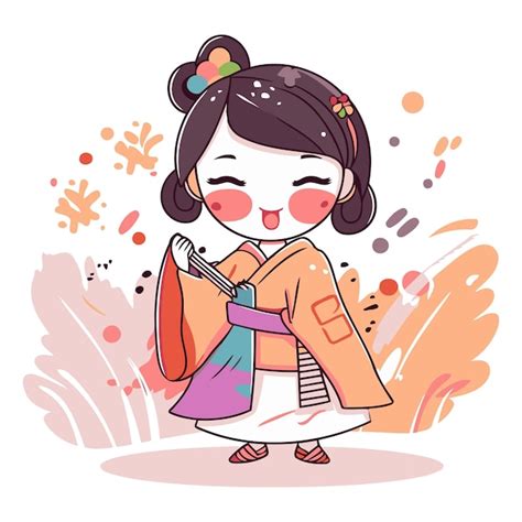 Premium Vector Cute Kawaii Girl In Kimono