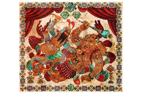 هفت خان رستم به شاهنامه وفادار است نقاشی روی بوم‌های دست‌ساز