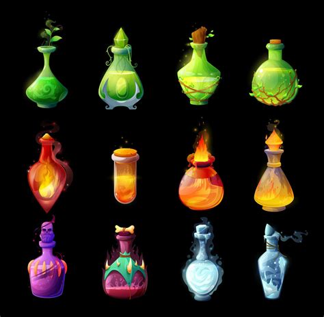 Cartoon Magic Potions Bottles Game Design Icons Vector Art At Vecteezy