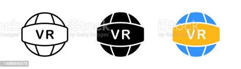 Vr 텍스트 세트 아이콘이 있는 행성 가상 현실 애플리케이션 개발 360도 화살표 증강 현실 메타버스 개념 선에 있는 벡터