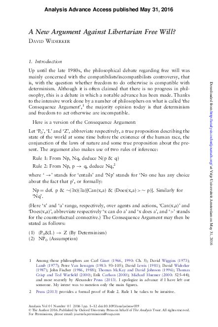 Pdf A New Argument Against Libertarian Free Will
