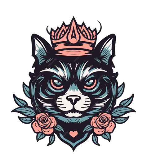 Premium Vector Cat Head Wearing A Crown With Flower Decoration Vector