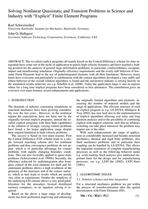 Pdf Solving Nonlinear Quasistatic And Transient Problems In Science And Industry With