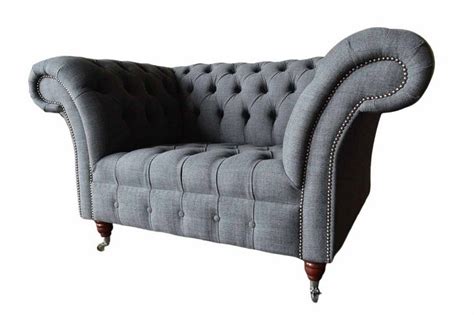 Jvmoebel Sessel Chesterfield Design Sessel Grau Polster Luxus Textil