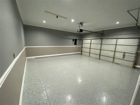 Two Tone Garage Remodel With Recess Lighting And Epoxy Floors