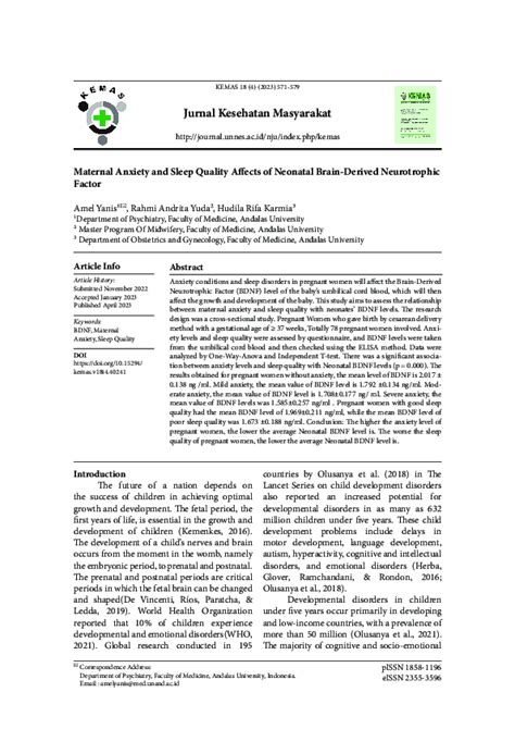 Pdf Maternal Anxiety And Sleep Quality Affects Of Neonatal Brain