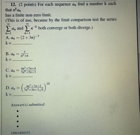 Solved For Each Sequence A N Find A Number K Such That Chegg