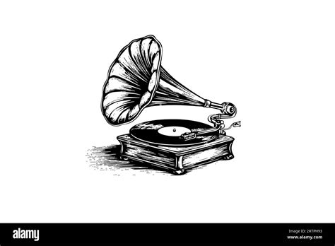 Retro Phonograph Gramophone Vintage Engraved Vector Illustration