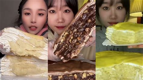 Asmr Eating Crepe Cakebig Bites Youtube