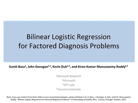 Ppt Bilinear Logistic Regression For Factored Diagnosis Problems