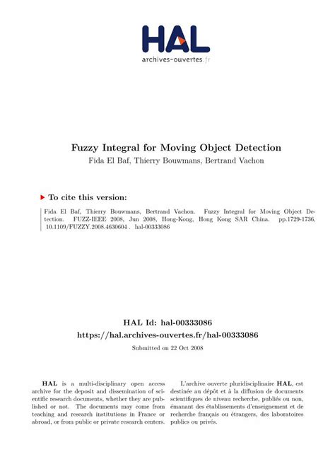 pdf fuzzy integral for moving object detection · fuzzy integral for
