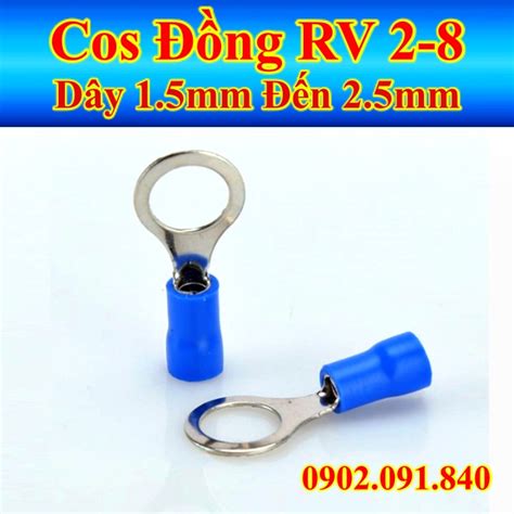 100cái Đầu Cos Dây điện Tròn Bọc Nhựa Rv 2 6 8 đầu Cốt Bấm Dây điện