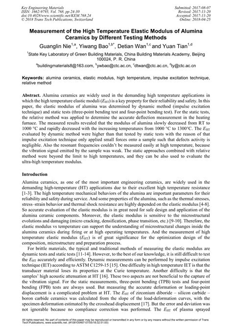 Pdf Measurement Of The High Temperature Elastic Modulus Of Alumina