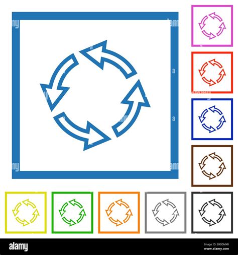 Rotate Left Outline Flat Color Icons In Square Frames On White Background Stock Vector Image