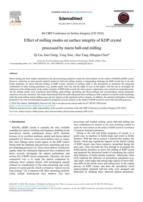 Pdf Effect Of Milling Modes On Surface Integrity Of Kdp Crystal Processed By Micro Ball End